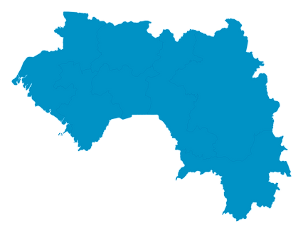 Guinea map (Mercator projection) in dim azure on transparent background ...