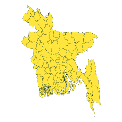 Bangladesh map (Mercator projection) showing district boundaries in ...