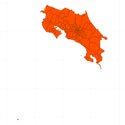 Costa Rica map (Mercator projection) in night lime on transparent ...