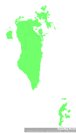 Bahrain map (Mercator projection) showing boundaries in pastel green on ...