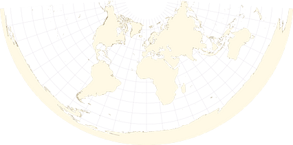 World map (Conic Equidistant projection) in dark amber on transparent ...